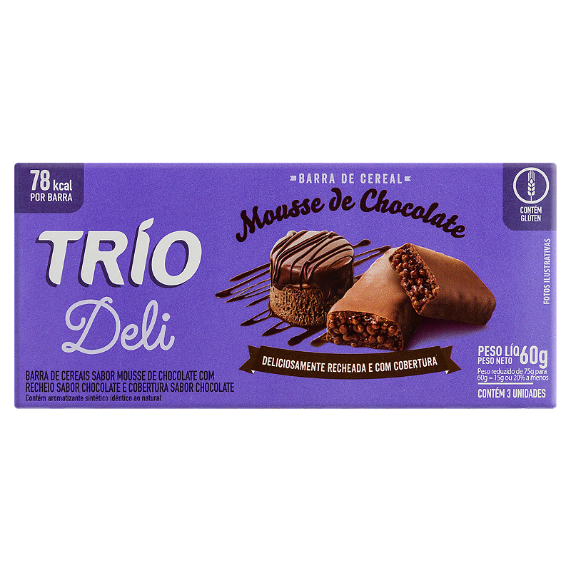 Barra De Cereal Trio Mousse De Chocolate Com 3 Unidades De 20Gr ...