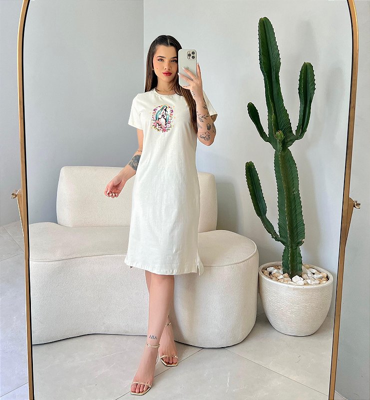 VESTIDO DRESS NOSSA SENHORA DTF - BEGE NATURAL - TShirteria 44 Graus