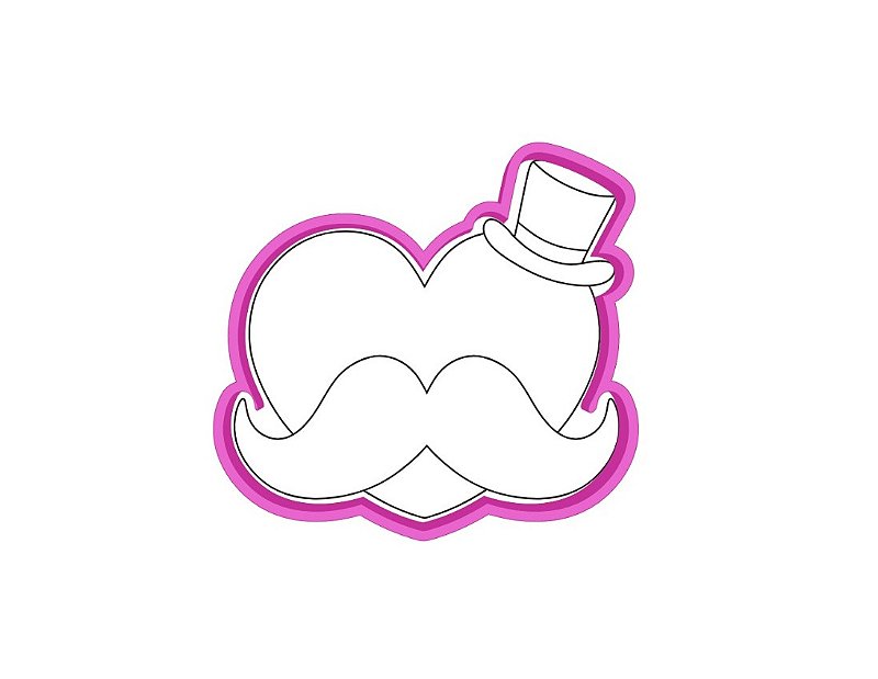 Cortador de Biscoito Coração bigode e chapéu - Glacê Mania