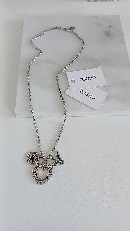 Colar patuá com medalha de flor, Divino e coração vazado - COL1177 ...