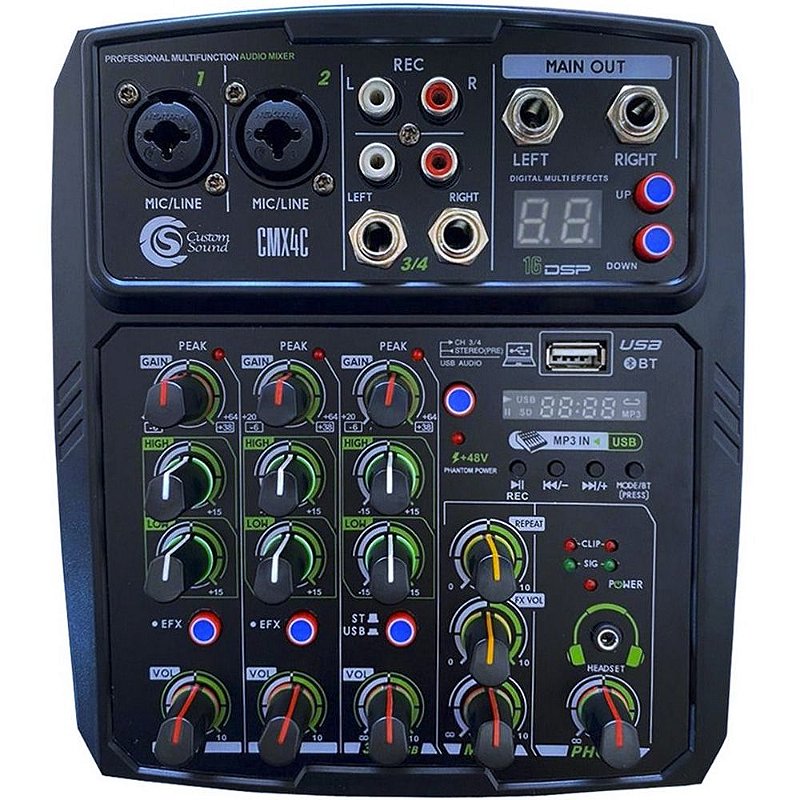 Mixer Custom Sound 4 Canais USB Bluetooth CMX 4C - Preto - Guitar Shop ...