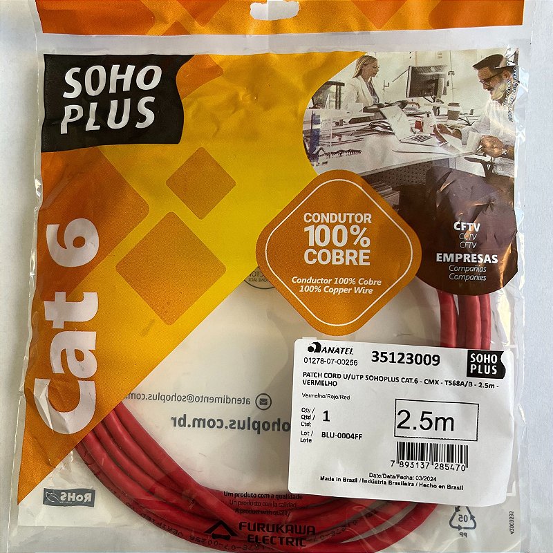 Patch Cord FURUKAWA SOHOPLUS CAT.6 - Rack para Servidor e Telecom ...
