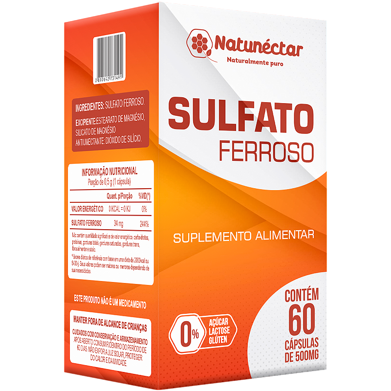 Sulfato Ferroso 500mg 60 Cápsulas - Natunéctar - BioAtiva Farmácia