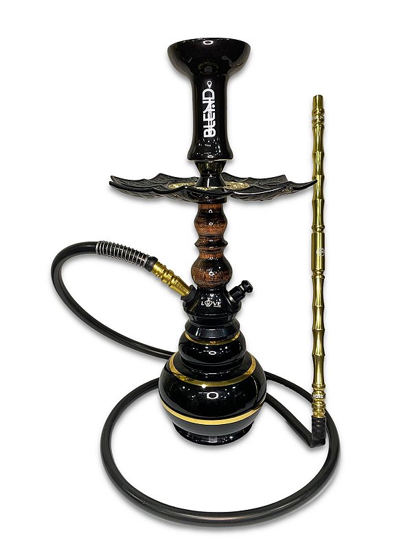 NARGUILE COMPLETO LOVE HOOKAH - PRETO COM DOURADO - Mudan Tabacaria