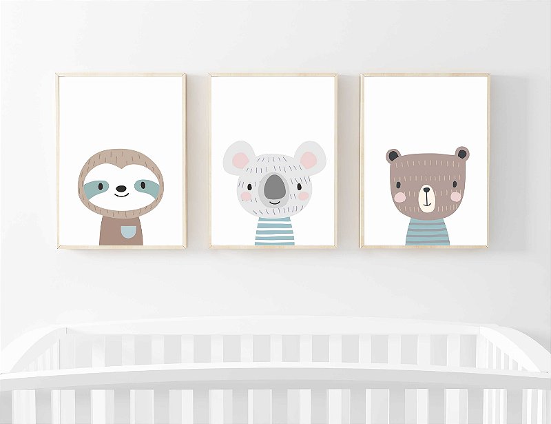 Kit Quadro Infantil Urso Coala Blusa Azul - Cola e Decora - Decoração ...