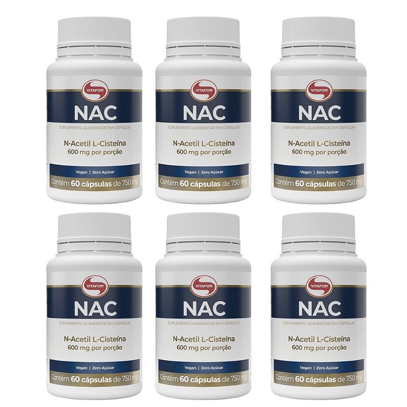 Kit 6x NAC N-Acetil L-Cisteína 600mg 60 caps. Vitafor - Origem Mercado - Suplementos e Produtos ...