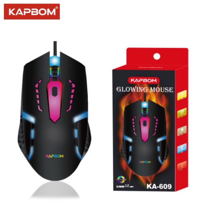 Mouse Glowing RGB KPBOM KA-609 - KAPBOM - AMS ACESSÓRIOS - Controles Remotos, Cabos e Acessórios