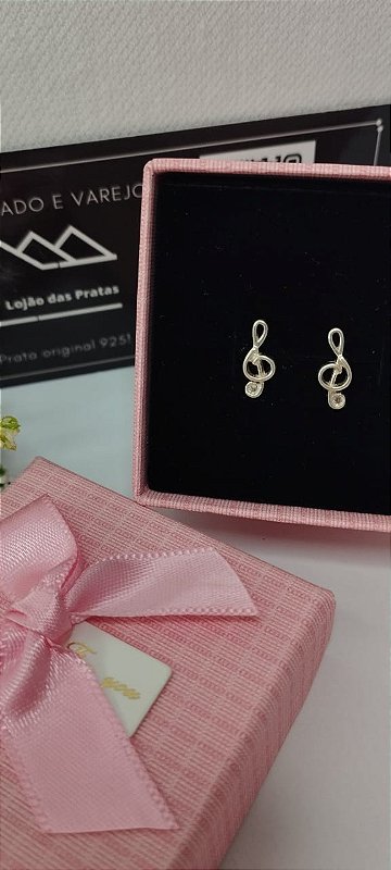 Brinco Nota Musical Clave De Sol em prata 925 - Lojão das Pratas