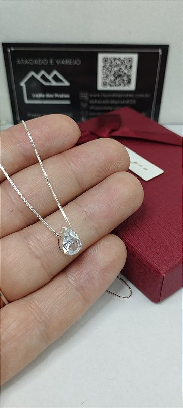 Conjunto corrente Veneziana 45cm com pingente Gota em prata 925 - Lojão das Pratas