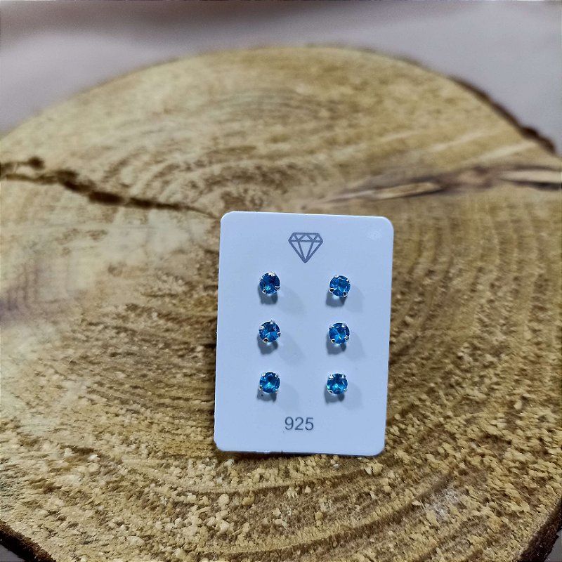 Trio Ponto De Luz Azul - Prata 925- 3mm - 3mm - 3mm - M6 JOIAS ATACADO