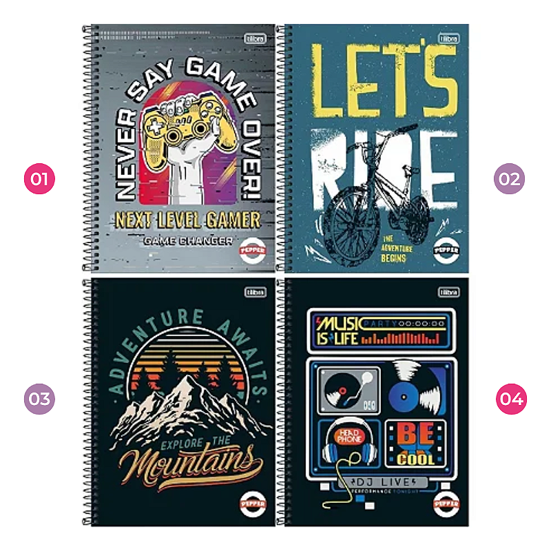 Caderno Espiral Pepper Masculino 1 Matéria | Tilibra - Namastê ...