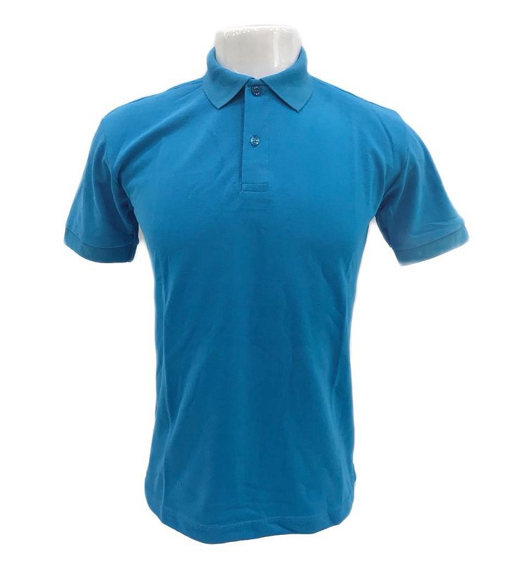 Camisa Polo Piquet Masculina Azul Turquesa - Paulo Programa de Bordado