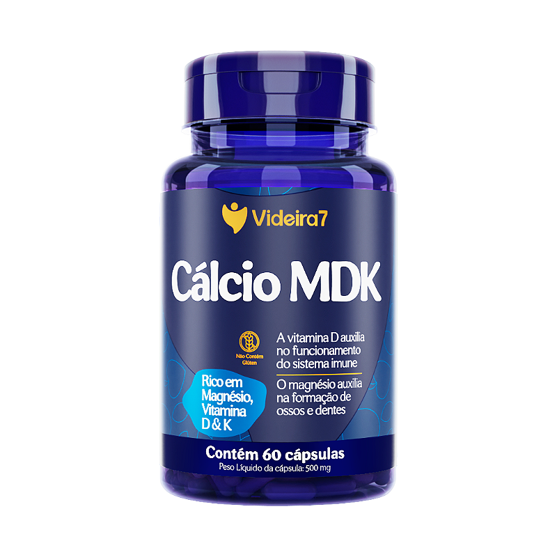 Cálcio MDK (Magnésio, Vitaminas D e K) 500mg - 60 Cápsulas - VIDEIRA7 - Videira7 Suplementos