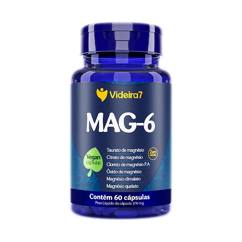 MAG-6 Suplemento com 6 magnésios 500mg - 60 Cápsulas - VIDEIRA7 ...