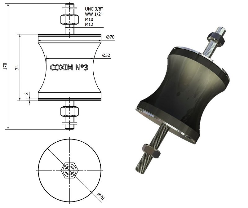 Coxim N3 macho VIBRASTOP - Base Motores e Acessórios