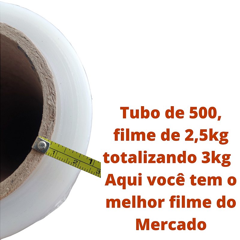 Filme Stretch bobina 25 micras virgem 50cm 25,5 de filme e apenas 0,500 gramas de tubo total 3kg ...