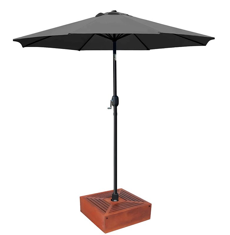 Kit Ombrelone Guarda Sol 3m Articulado Cinza com Base Revestida Madeira ...