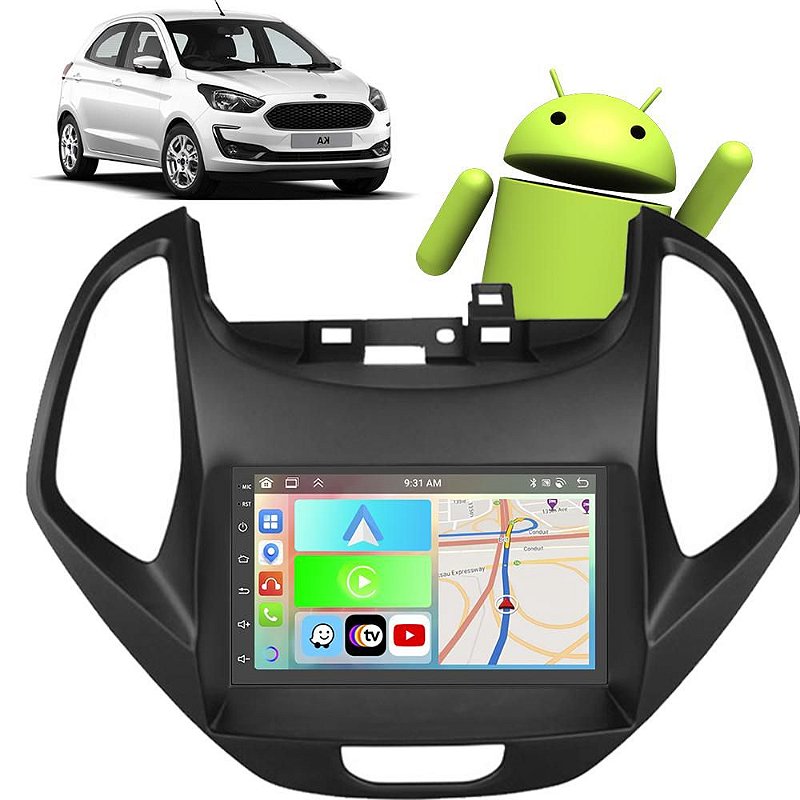 Kit Multimídia Android Ford Ka 2018-2021 7" Apple CarPlay GPS TV - Ecarshop