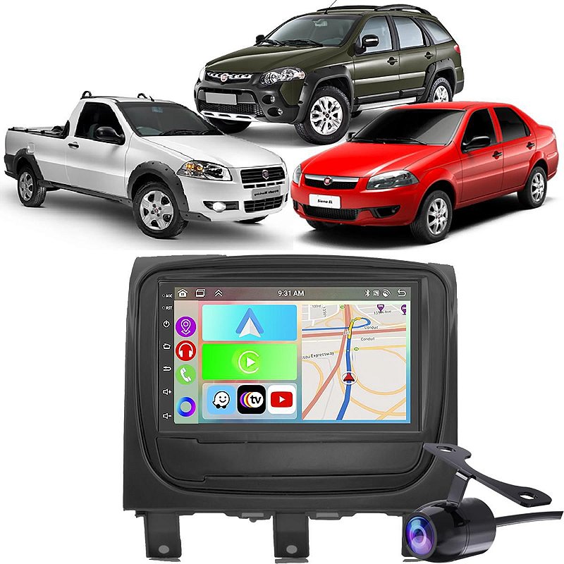 Kit Multimídia Android Auto CarPlay Fiat Palio Strada Siena 2012-2020 - Ecarshop