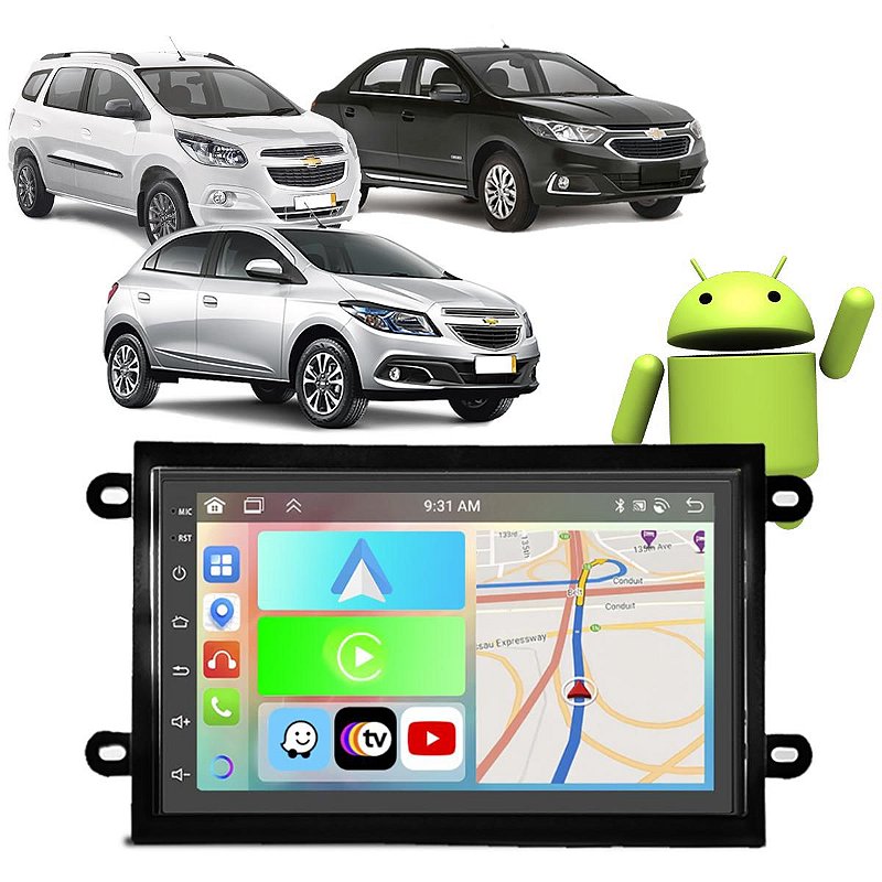 Kit Multimídia Android Onix Prisma Spin Cobalt 2013-2019 7" CarPlay TV - Ecarshop