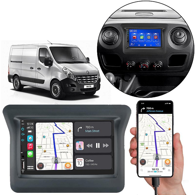 Kit Multimídia MP5 7" CarPlay Android Auto Renault Master 2013-2024 ...