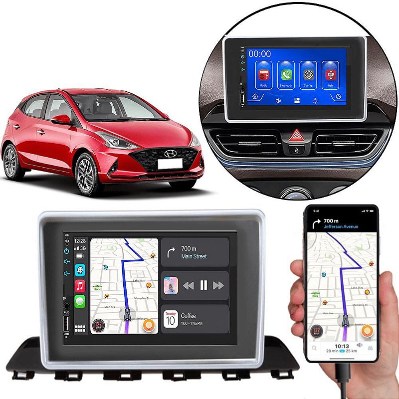 MP5 7 Polegadas CarPlay Android Auto HB20 2020-2024 Câmera de Ré - Ecarshop