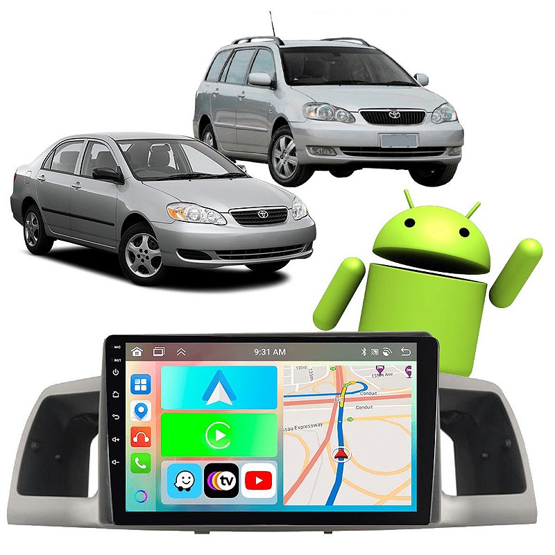 Kit Multimídia Android Corolla 2003-2008 9" CarPlay Android Auto - Ecarshop