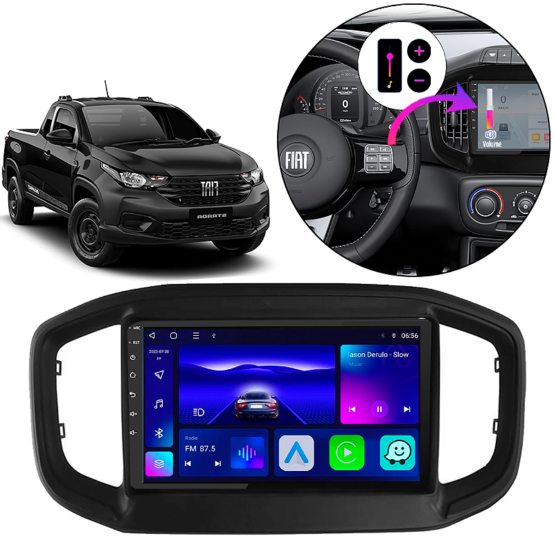 Kit Multimídia Android Octa-Core 4GB 64GB Fiat Strada 2021-2024 - Ecarshop