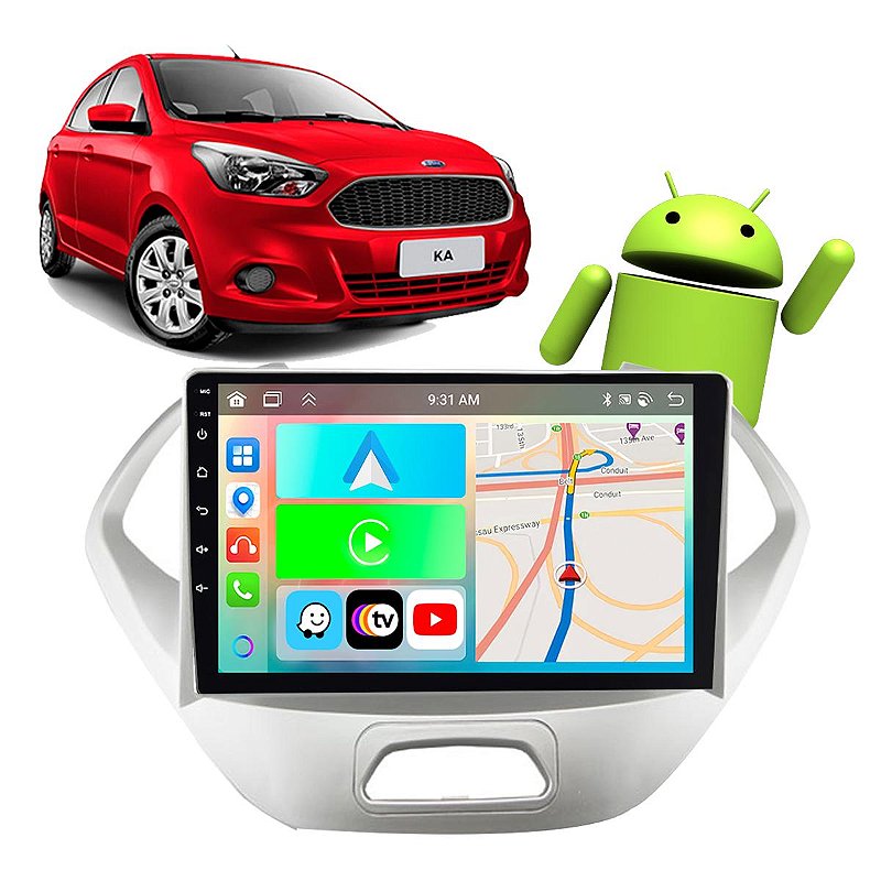 Kit Central Multimídia Android 9" Polegadas Ford Ka 2015-2017 CarPlay ...
