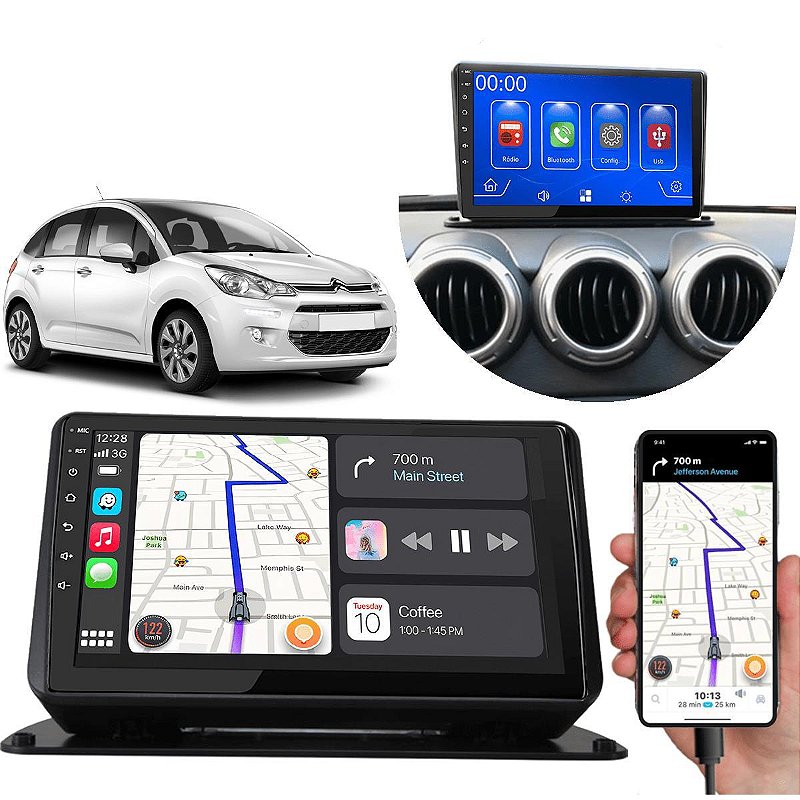 Kit Multimídia 9 Polegadas Citroen C3 2013-2019 Android Auto - Ecarshop