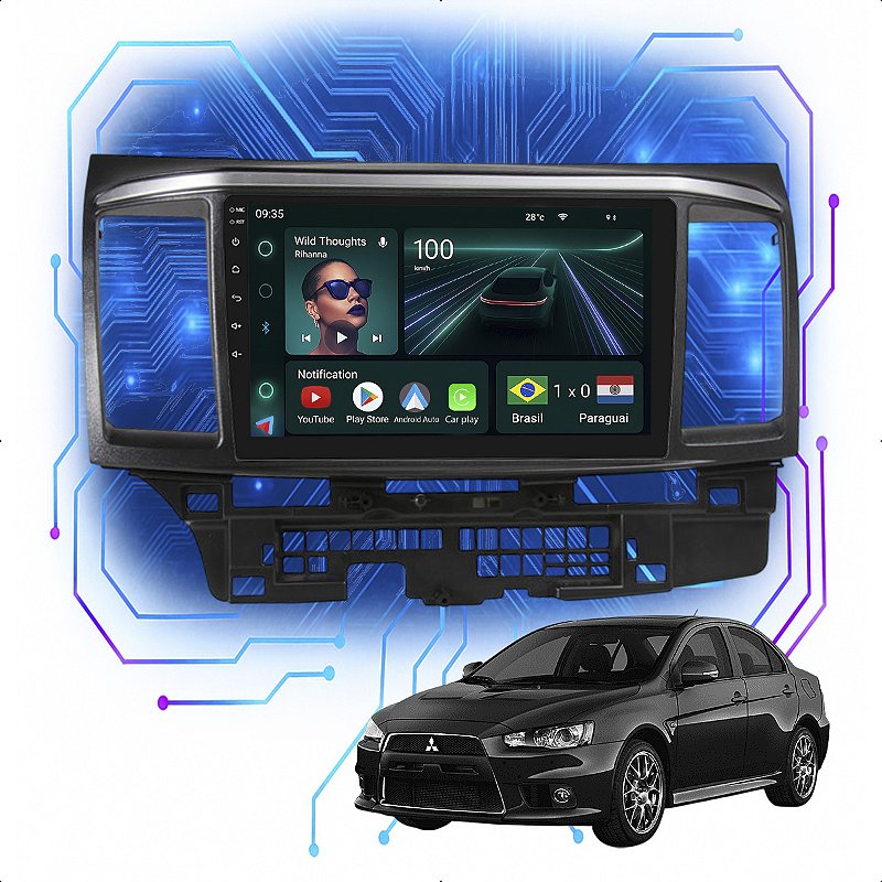 Kit Multimídia 9” Lancer 2009 a 2019 CarPlay Android - Ecarshop