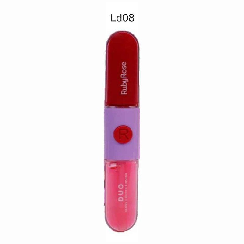 BATOM E GLOSS LÍQUIDO DUO LD08 HB-F569-08 RUBY ROSE - Belezar