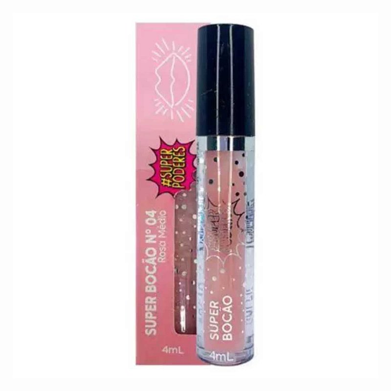 GLOSS LABIAL SUPER BOCÃO 04 ROSA MÉDIO SUPER PODERES - Belezar