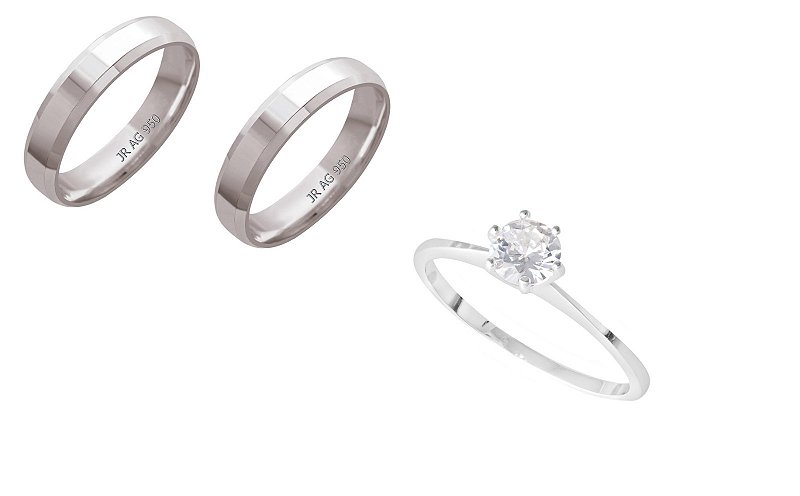 ALIANÇA PRATA 3 QUINAS 3MM KIT. (DUAS ALIANÇAS + ANEL) OBS, NUMERAÇÃO ...