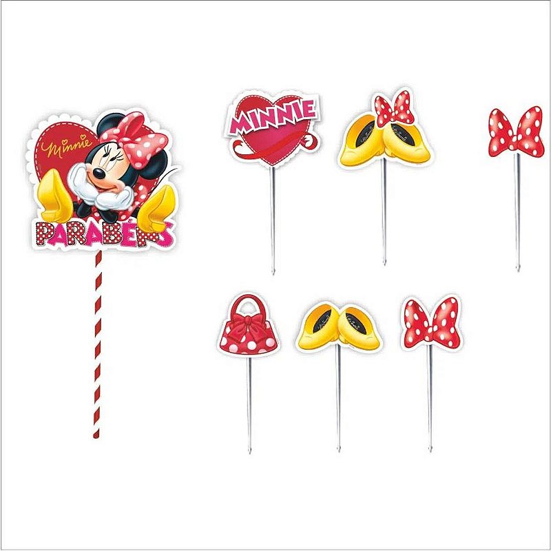Topo de Bolo Topper Decoração Minnie Cenário - 7 Peças (01 Topper maior ...