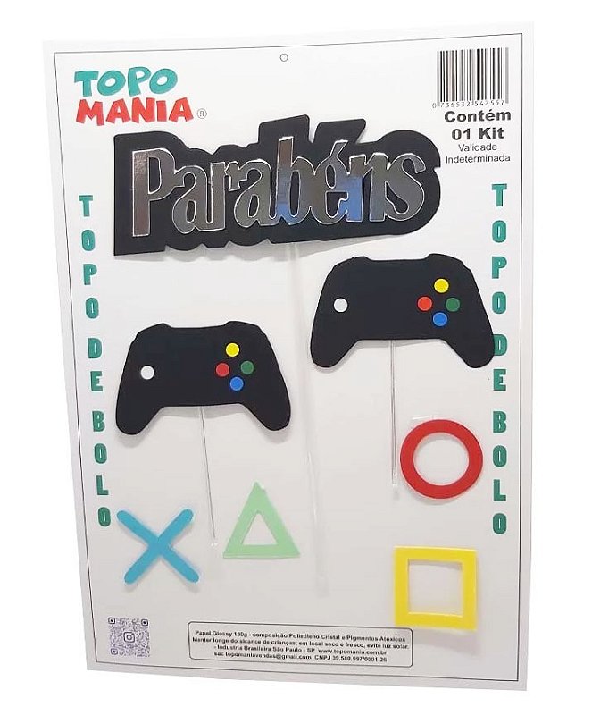 Topo de Bolo Topper Decoração Start Gamer Cenário - 7 Peças (01 Topper ...