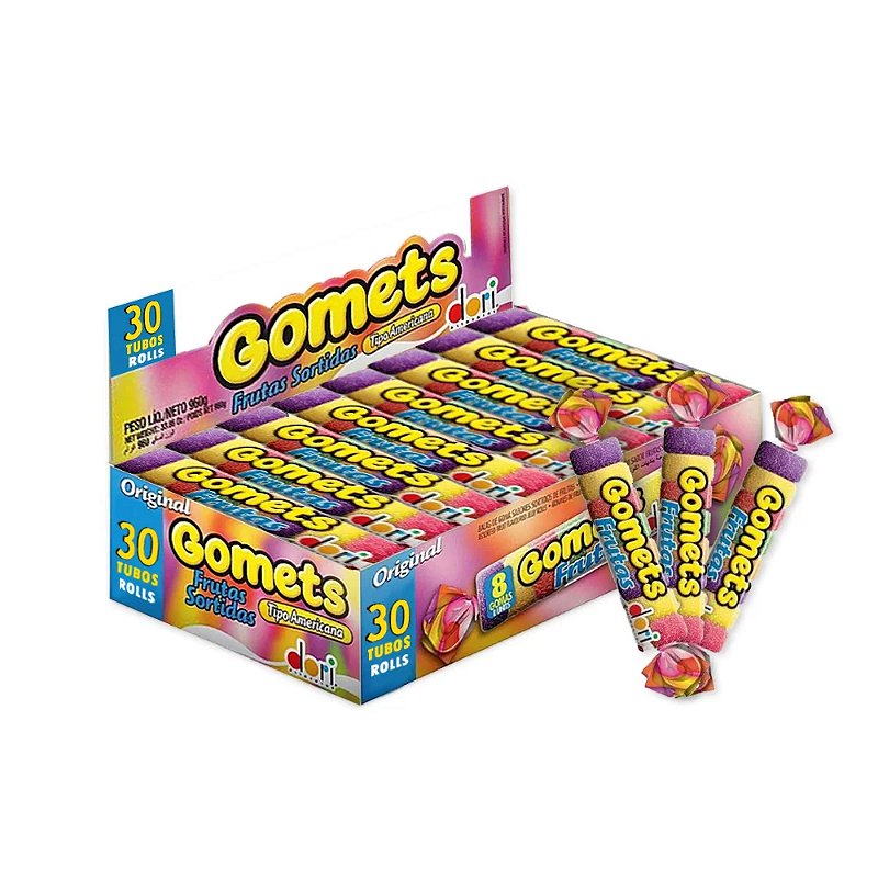 Bala de Goma Tubo Frutas Sortidas 900g - Caixa 30 Tubos - Alegra Festa ...