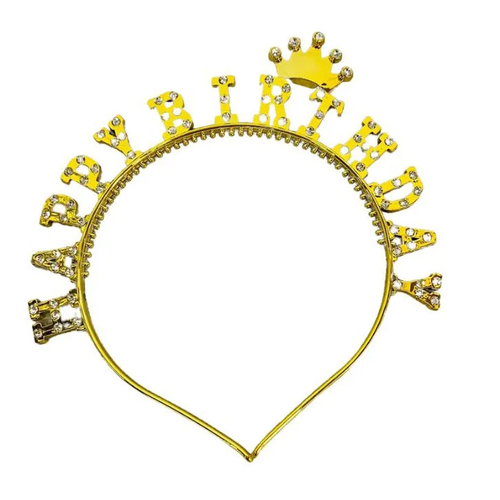 Tiara Happy Birthday Dourada C/Pedras - Alegra Festa - Artigos para Festas