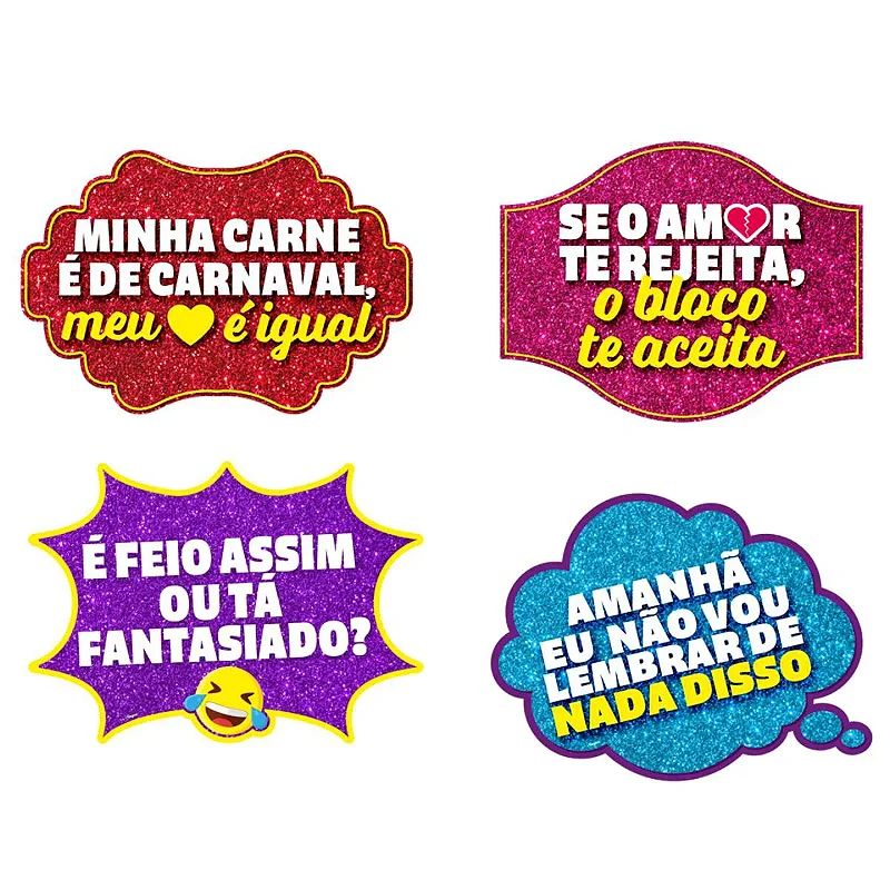 Plaquinhas para Foto com Frases de Carnaval – 4 Unidades - Alegra Festa ...
