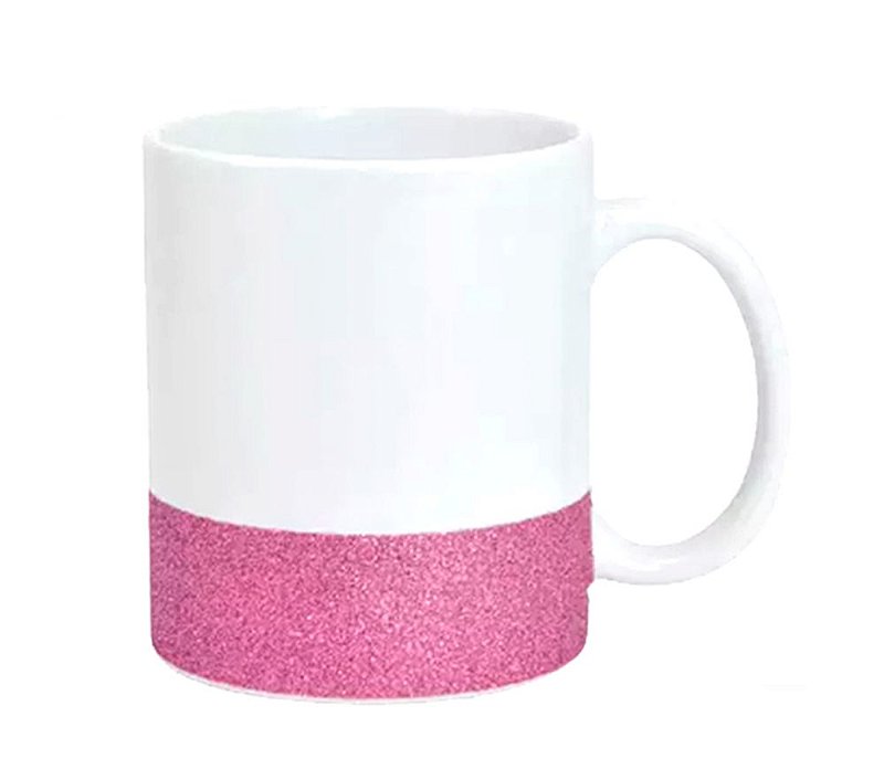 Caneca Faixa de Glitter Rosa 325ml - LF Sublimação - Atacado da Sublimação