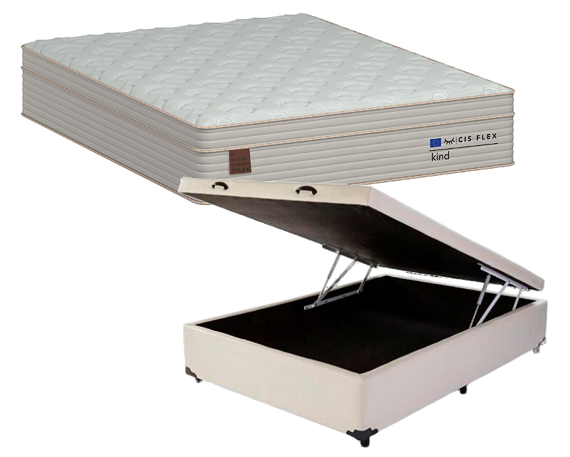 Conjunto Baú Casal (Colchão Kind Cis Flex do Brasil + Base Baú Econ ...