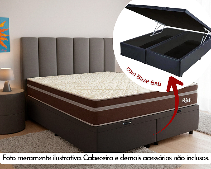 Conjunto Baú Queen (Colchão Orion Montreal+ Base Baú Econ. 36cm ...