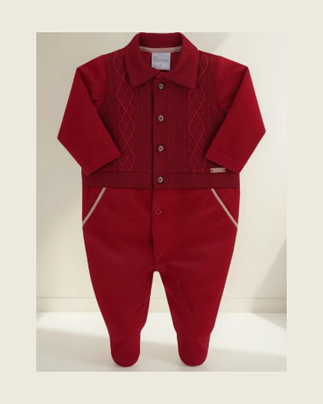 Macacão Bebê Masculino Longo Plush Bordado Paraiso 14503 - Flor da Lua - Enxoval e Moda Bebê