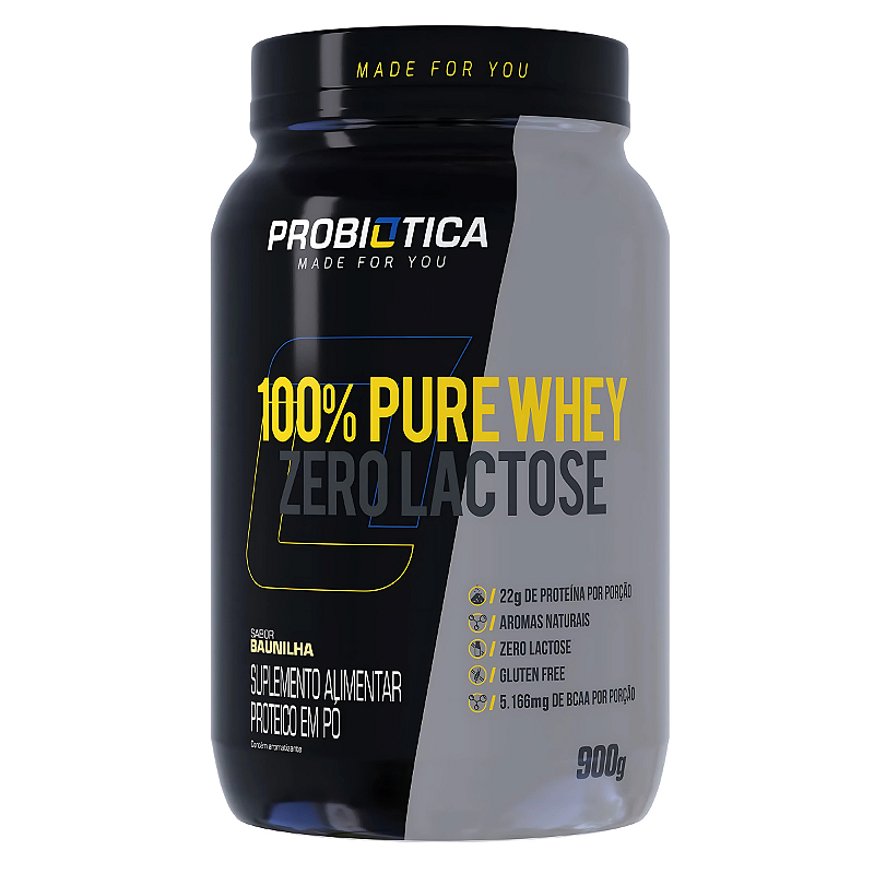 100% Pure Whey Zero Lactose Probiótica 900G - www.starfitmegastore.com.br