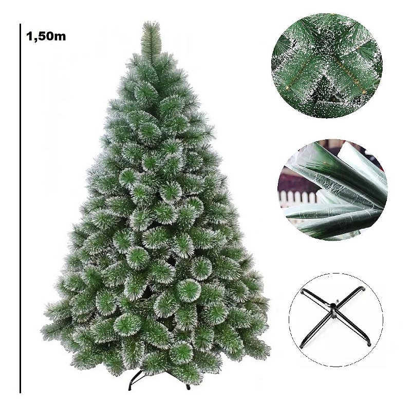 Árvore Nevada Pinheiro De Natal 1,50m Modelo Luxo 260 Galhos - D' Presentes