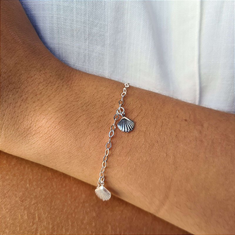Pulseira com Pingentes Conchas Prata 925 - 18cm - PPR272 - ZAROH JOIAS ...