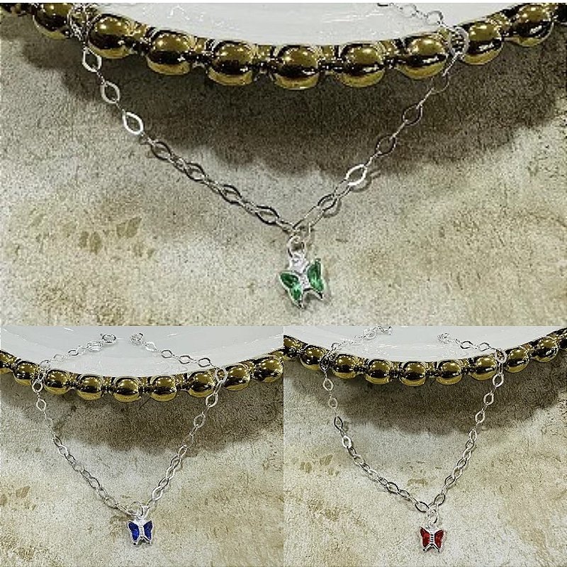 Pulseira com Pingente Borboleta Prata 925 - PPR311 - ZAROH JOIAS ATACADO