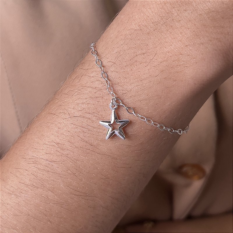 Pulseira com Estrela Prata 925 - 18cm - PPR363 - ZAROH JOIAS ATACADO