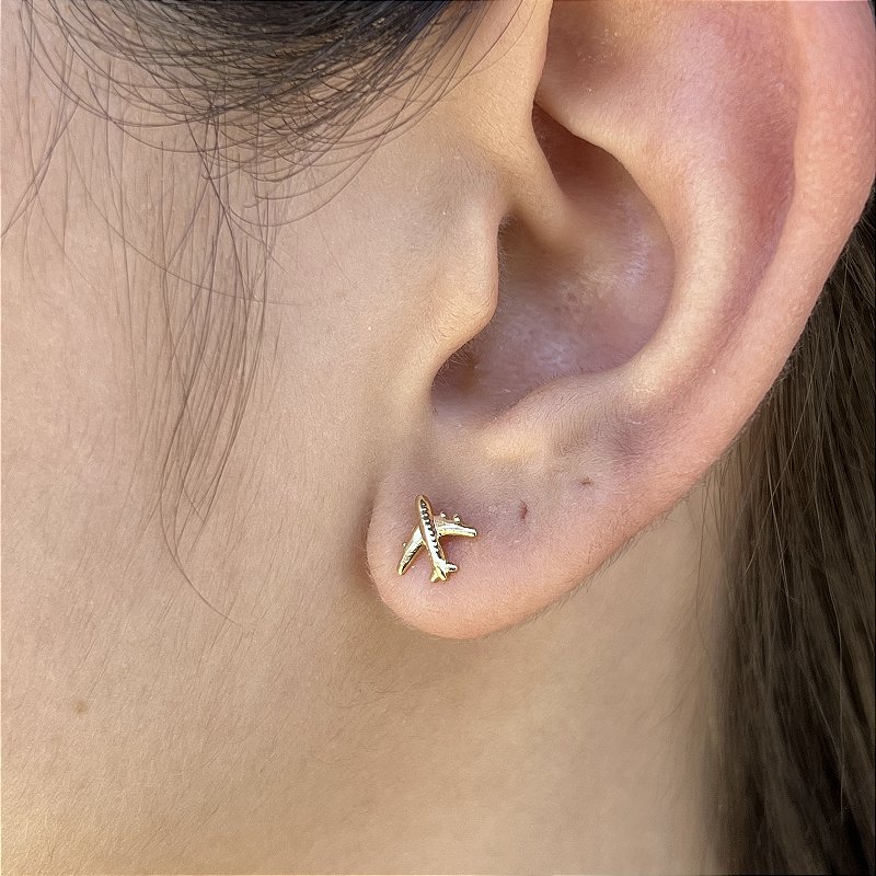 Brinco Avião Semijoia 18k - 8mm - MB823 - ZAROH JOIAS ATACADO