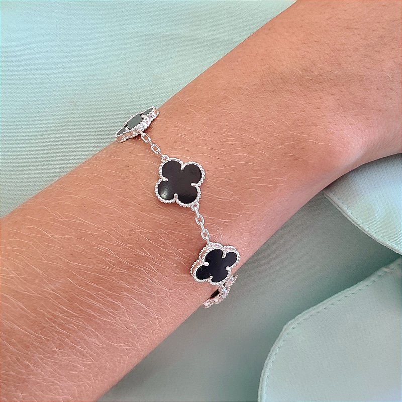 Pulseira 5 Trevos Resinados Prata 925 - PPR509 - ZAROH JOIAS ATACADO